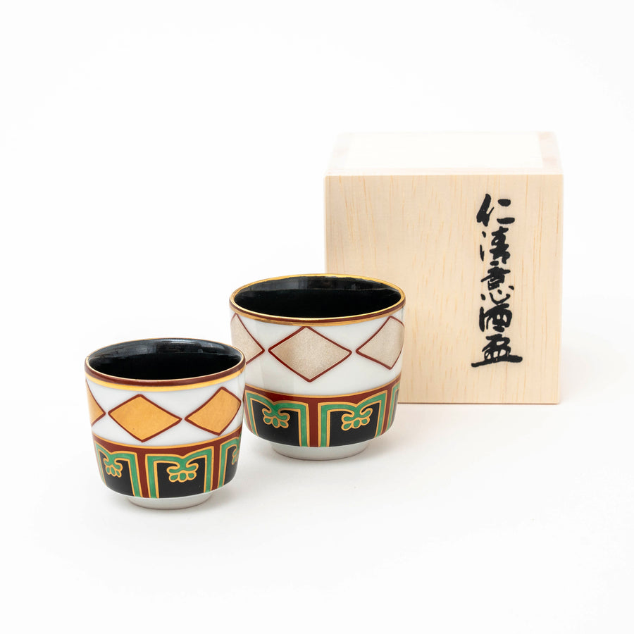 Handcrafted Overglazed Sake Cup Set of 2 in a Wooden Gift Box by Zoho ...